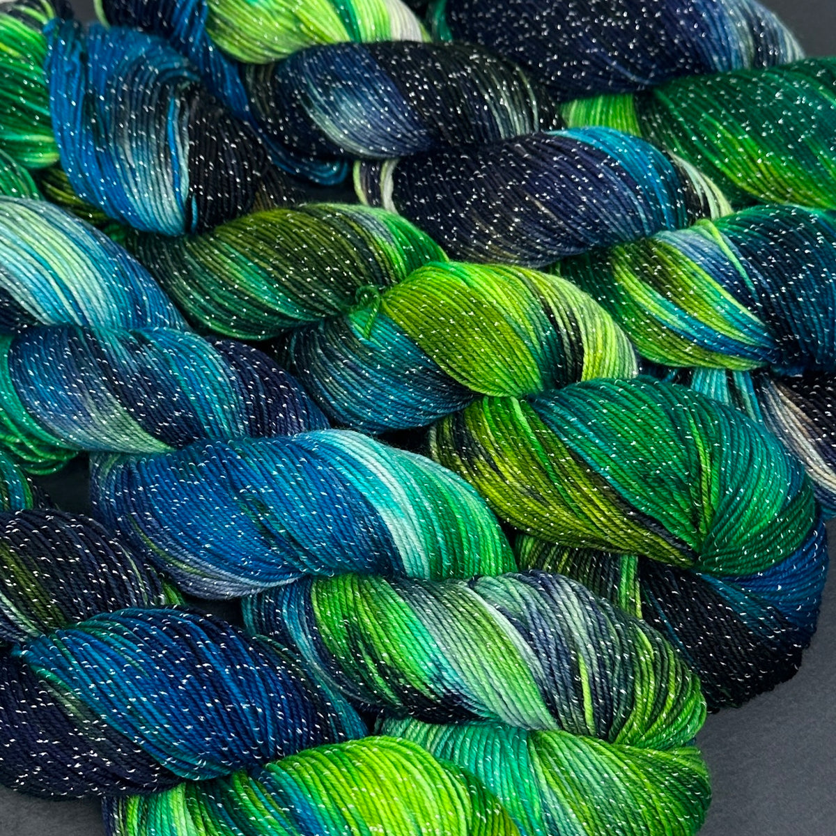 Figment sparkly sock yarn Northern Lights – Deep Dyed Yarns